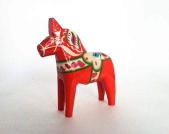 Vintage Dala Horse Olsson Grannas Red Orange Wooden Swedish Folk Art ...
