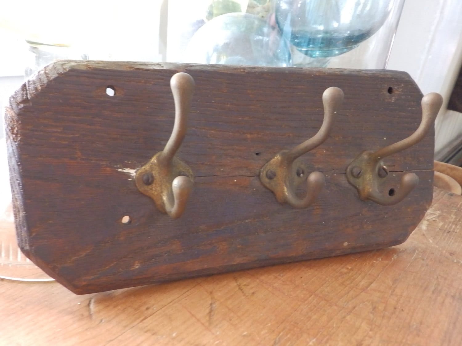 Rustic Farmhouse Wall Rack with Hooks Rusty Original Hand Made