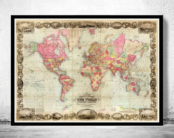 Beautiful World Map Vintage Atlas 1914 Mercator projection