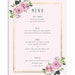 Romantic Floral & Faux Gold Foil Wedding Menu Pink or White