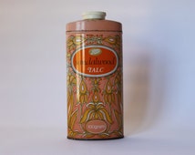 1960s 1970s tin, Boots vintage talcum talc, psychedlic orange peach ...