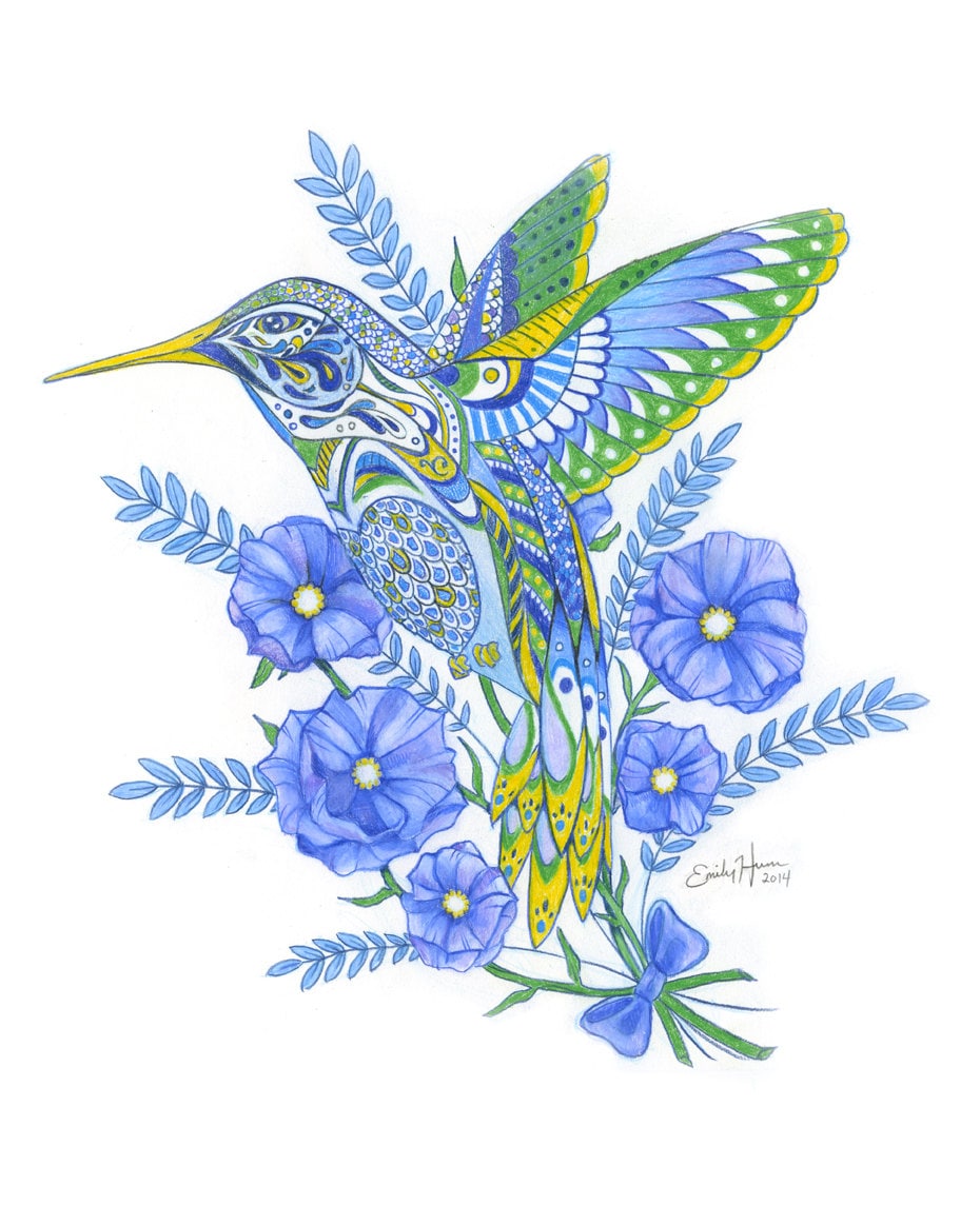 Aztec Pattern Hummingbird by EmilyHumArt on Etsy