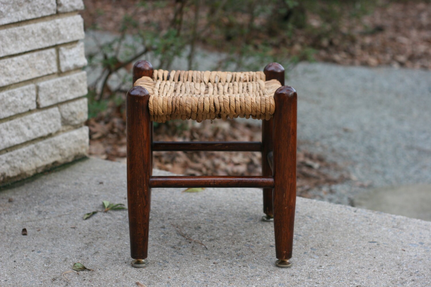Vintage Woven Rush Bottom Footstool / Woven Rush Footstool / Primitive ...