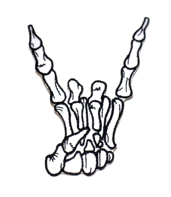 Skeleton hand devil horns Embroidered Iron on patch Funny rude