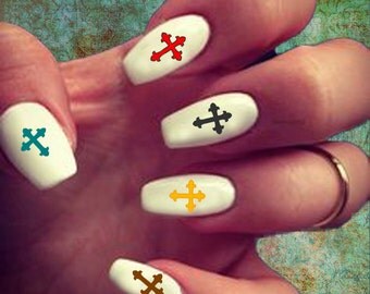 Cross nail decal | Etsy