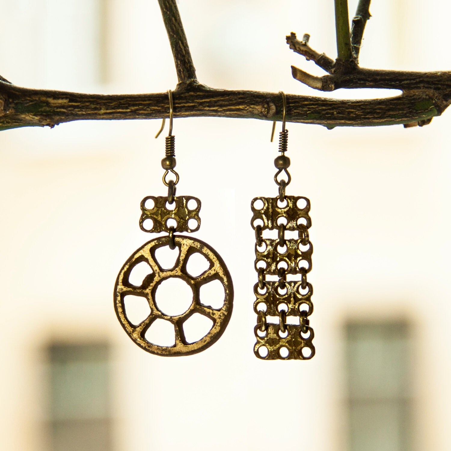 Bronze Earrings Steampunk earrings Rust earrings Long by folco