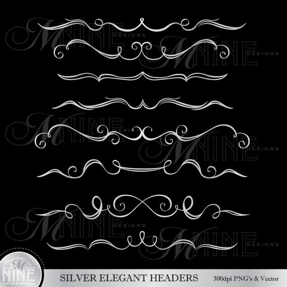 Header Clipart: SILVER ELEGANT HEADERS Clip Art Accents Design