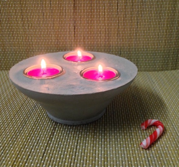 Upcycled Glass & Concrete Triple Tea Light Holder