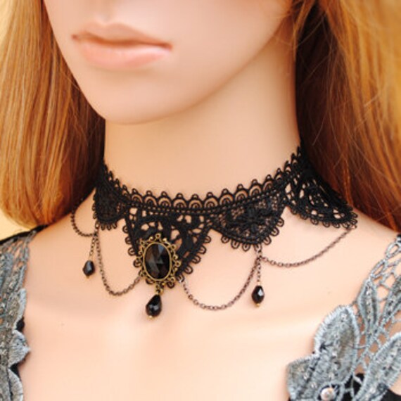 Steampunk Black Lace Choker Necklace Gothic Choker