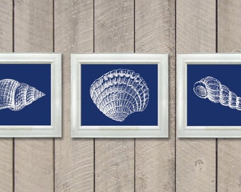 Nautical Set of 4 Prints Navy Blue White Seahorse Print