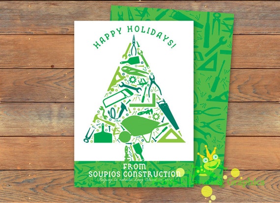 Construction Holiday Card Tools Christmas Card Custom