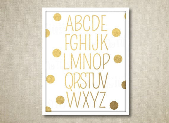 Items similar to Gold Glitter Alphabet Nursery Print 11"x14" - INSTANT ...