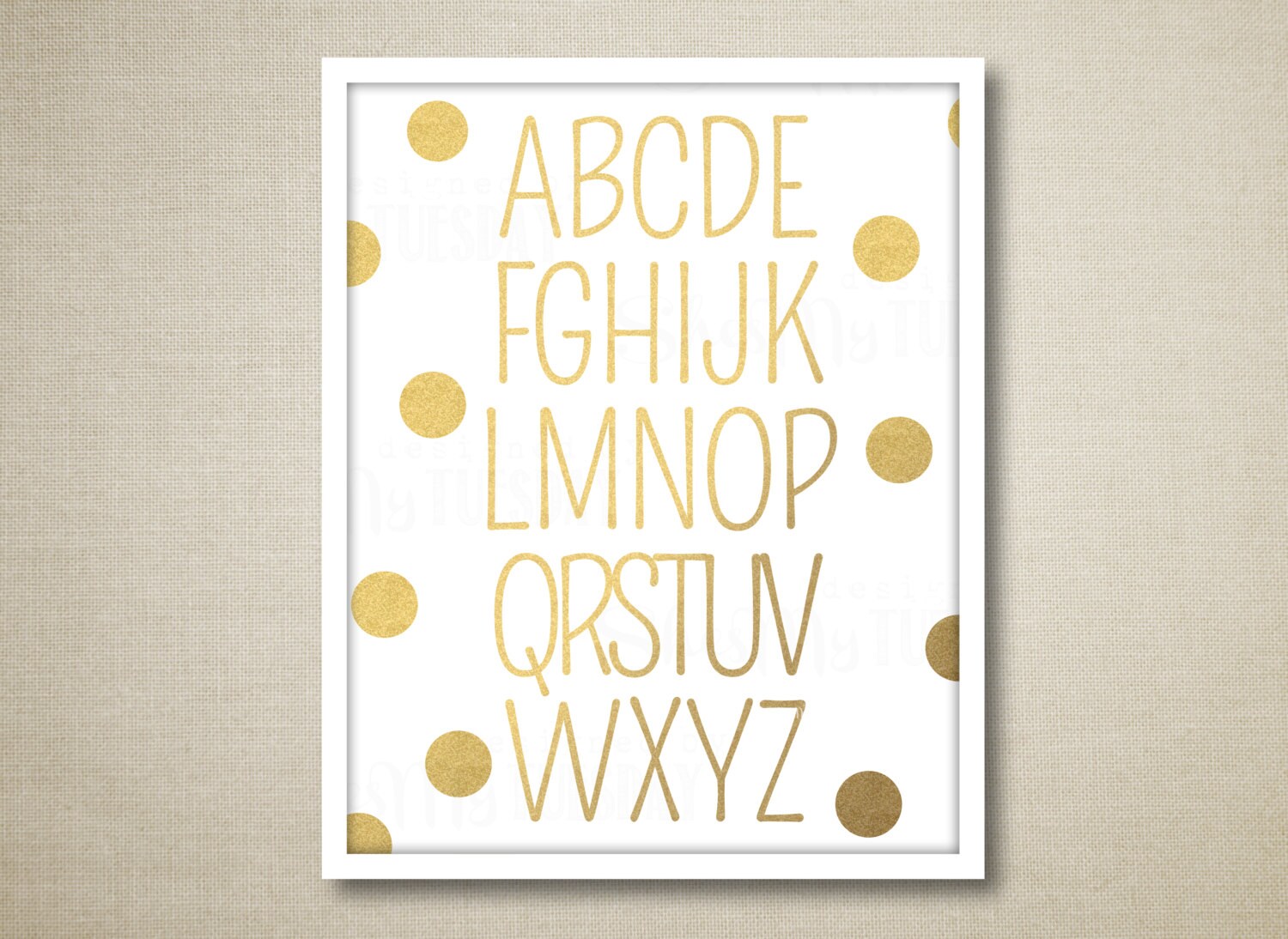 Gold Glitter Alphabet Nursery Print 11x14 by ShesMyTuesday