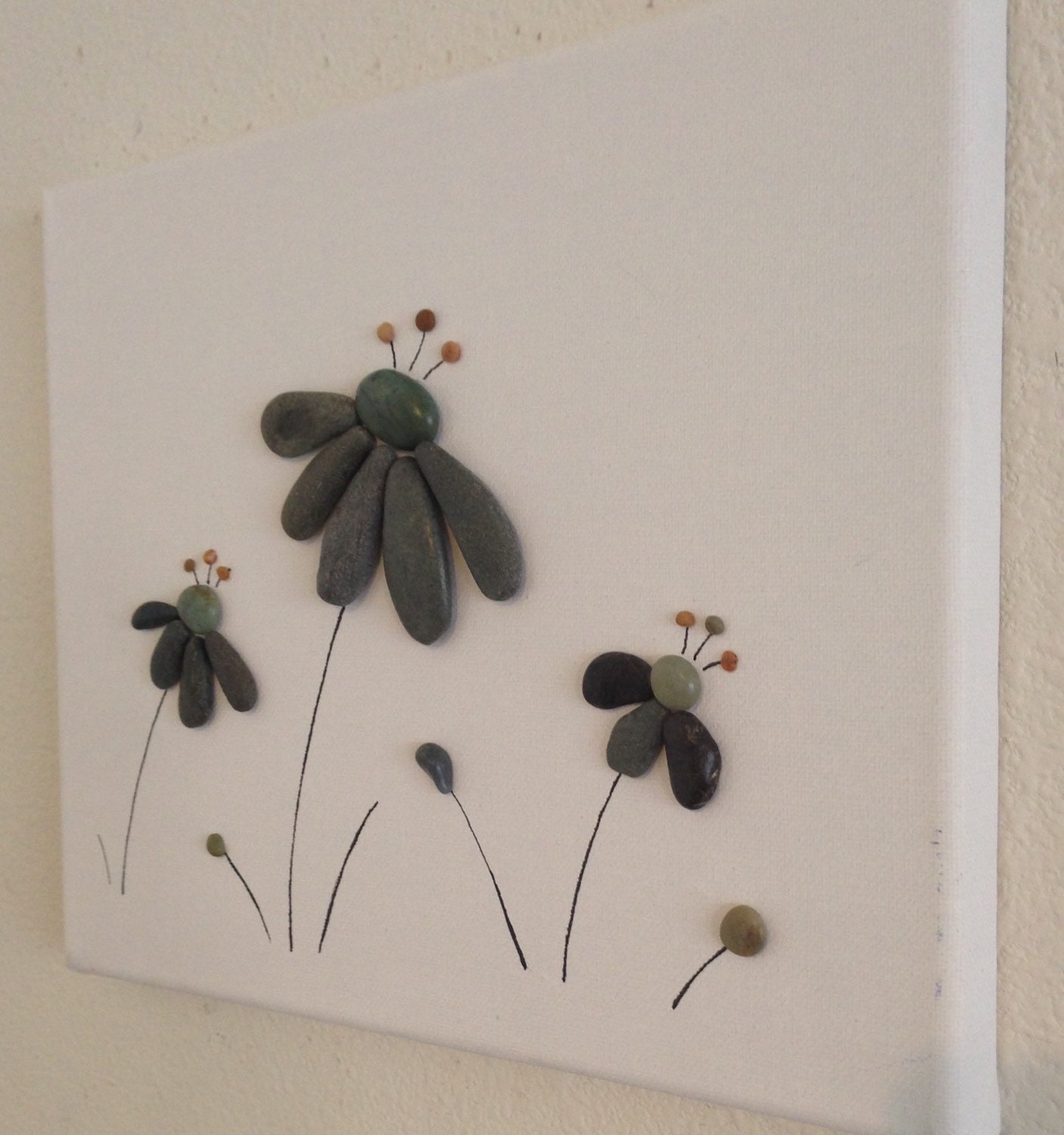 Pebble Art/ Flowers/ Canvas Art/ Beach by EmilysNatureEmporium