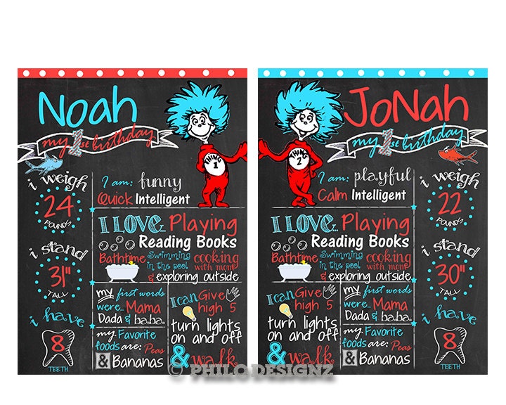 Thing 1 Thing 2 Twins Birthday Chalkboard Sign / by PhiloDesignz