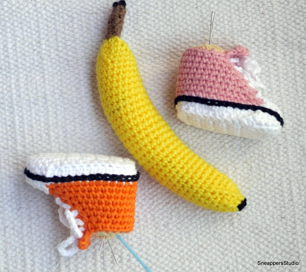 Banana Crochet PDF pattern Banana for scale
