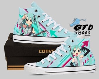Hand Painted Converse Hi Sneakers. Vocaloid, Anime, Hatsune Miku. CV01 ...