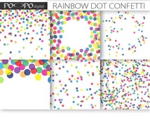 Rainbow digital paper dot scrapbook multicolor baby shower invitation ...