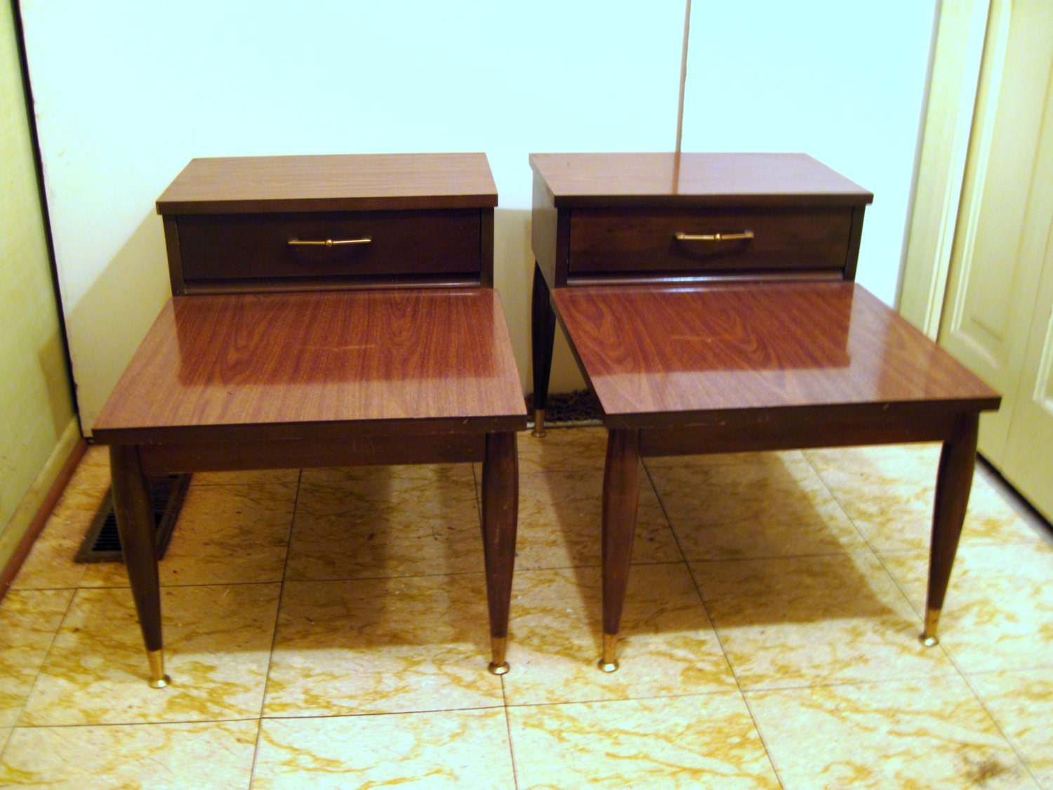 Mid Century, Mersman, Dark, Wood, Step, Drawer, End, Side, Table, Retro ...