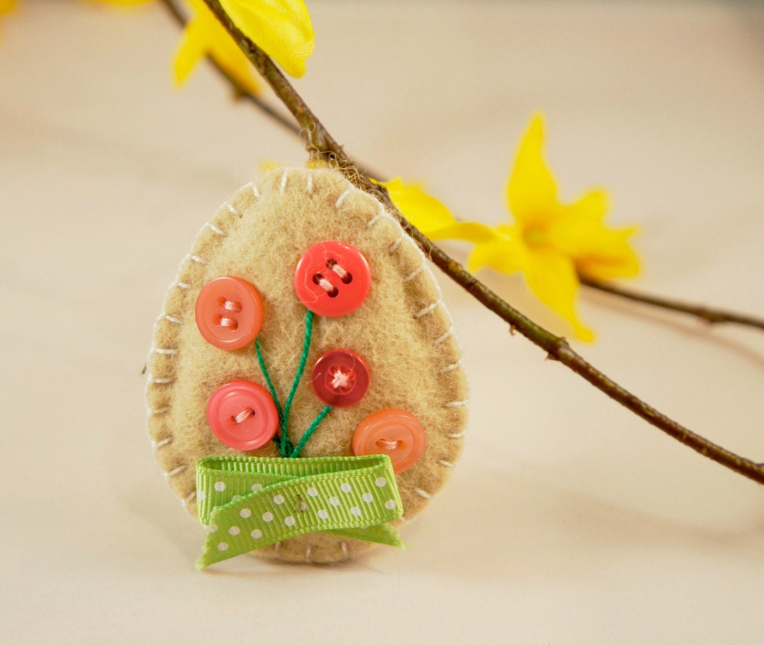 Felt easter egg ornament with button flower Easter decor