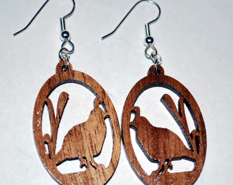 Items similar to Quail Earring, Hoop Earring, Natural Wood Jewelry ...