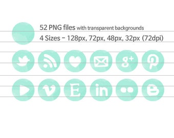 Watercolor Social Media Icons Set - Blog and Web design icons Logo ...