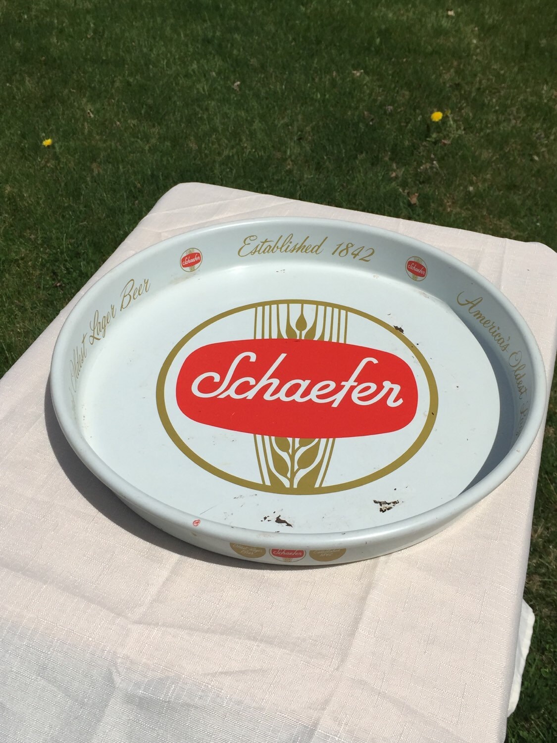 13″ Vintage Schaefer Beer Tin Serving Tray, White – Haute Juice