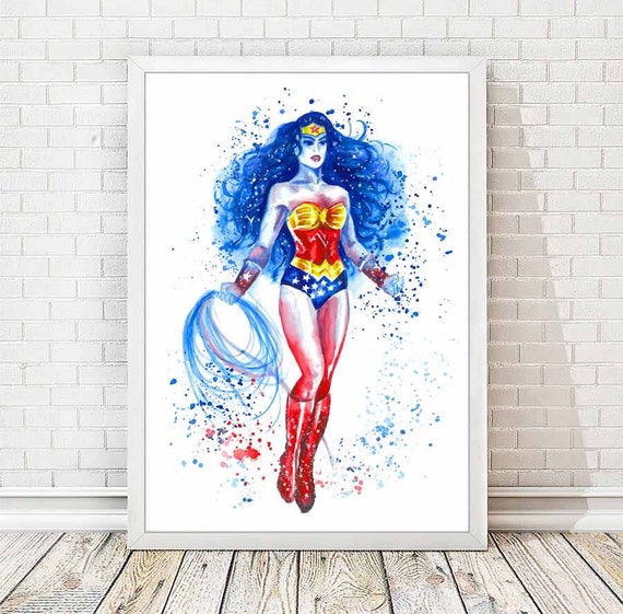 Wonder Woman Print Super Hero Watercolor Modern Poster Nursery