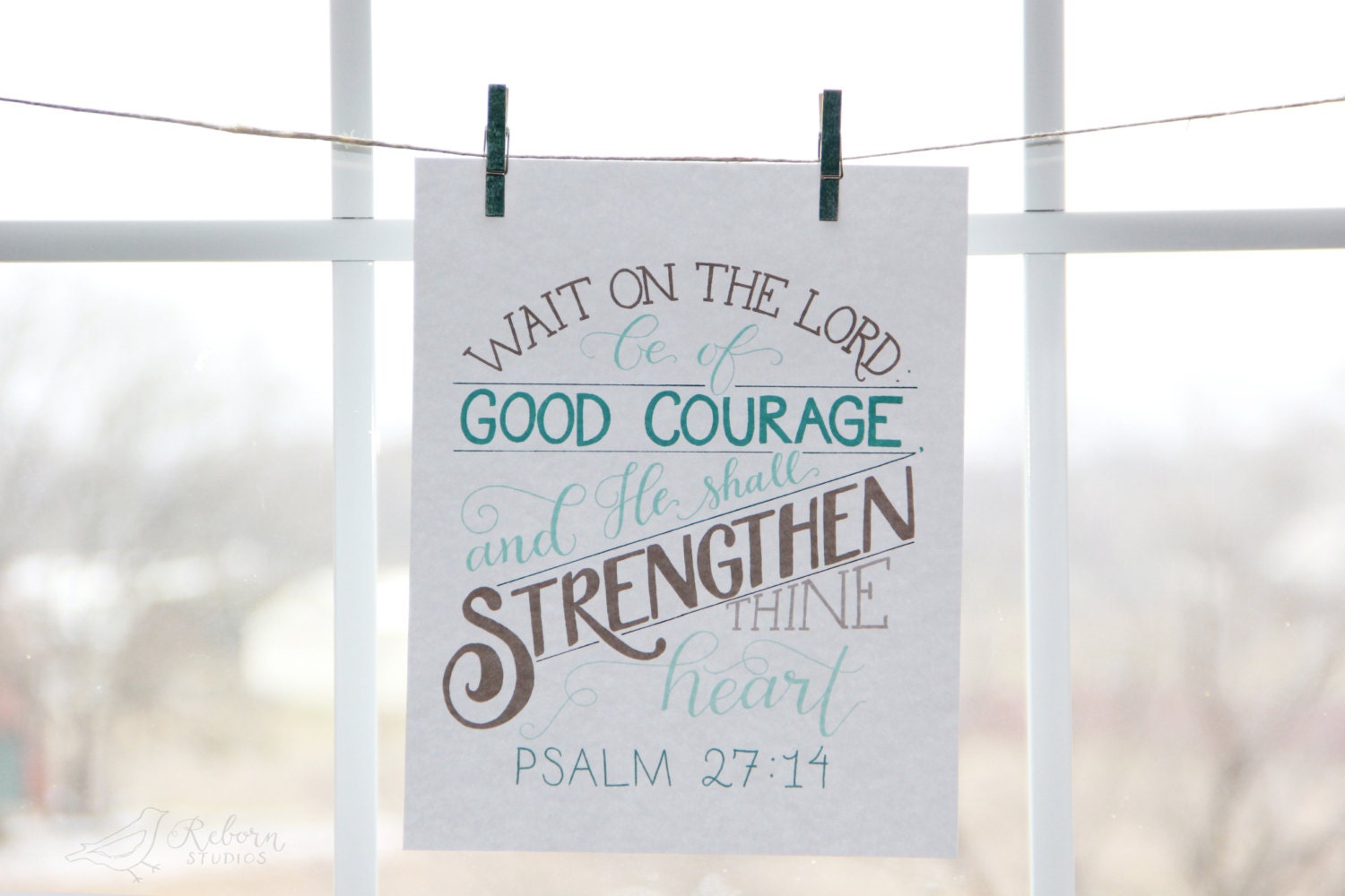 Psalm 27:14 // Wait on the Lord Teal and Brown Hand Lettered