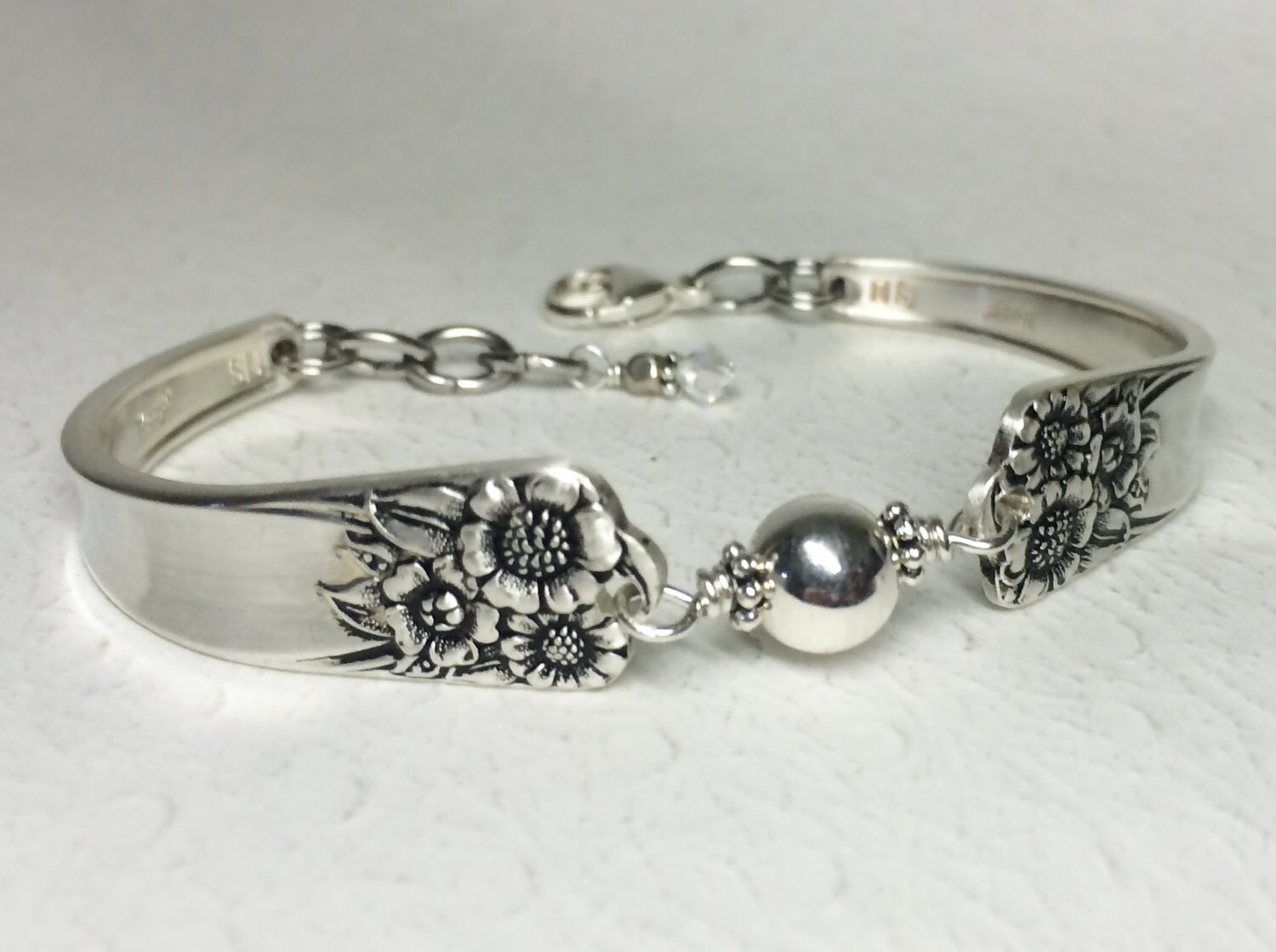 Sunflower Spoon Bracelet Sterling Silver Beads Silverware