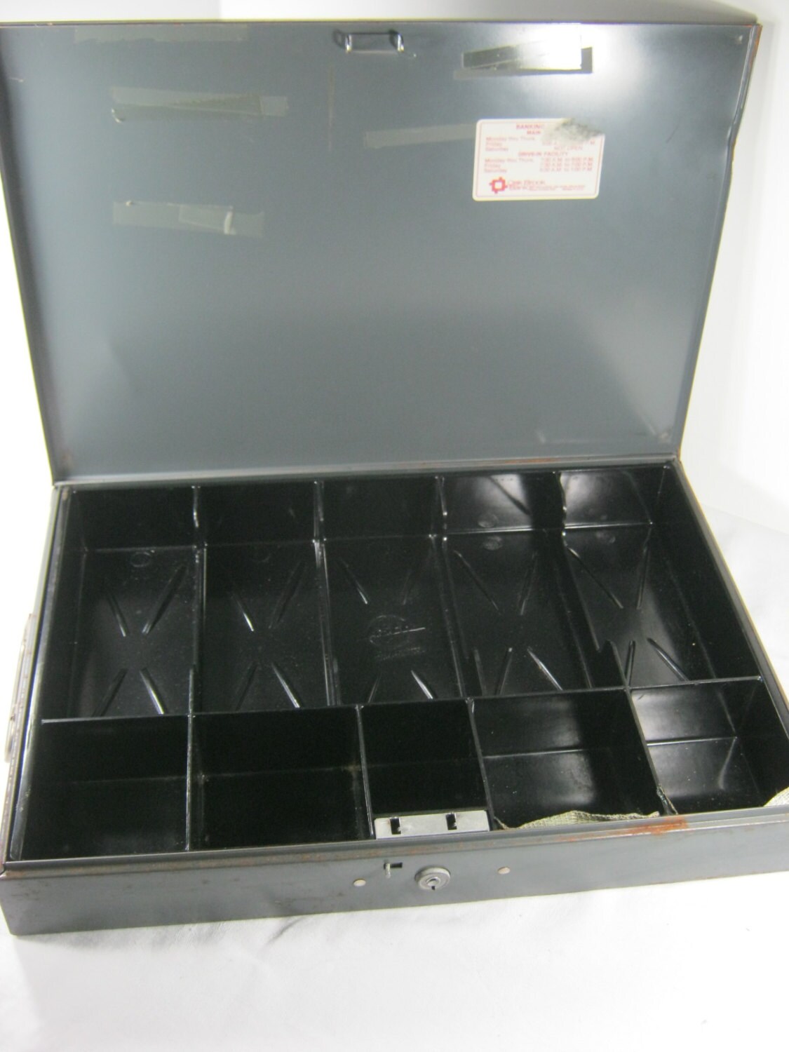 Vintage CASH DRAWER Retro Gray Metal STORAGE Office Desk Holder ...