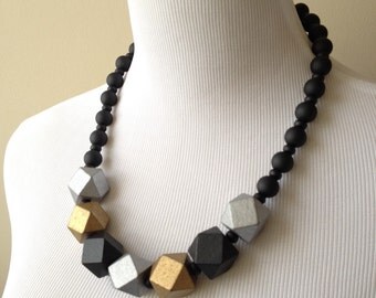 Pink and Black Triple Strand Statement Necklace by gratefulgypsy