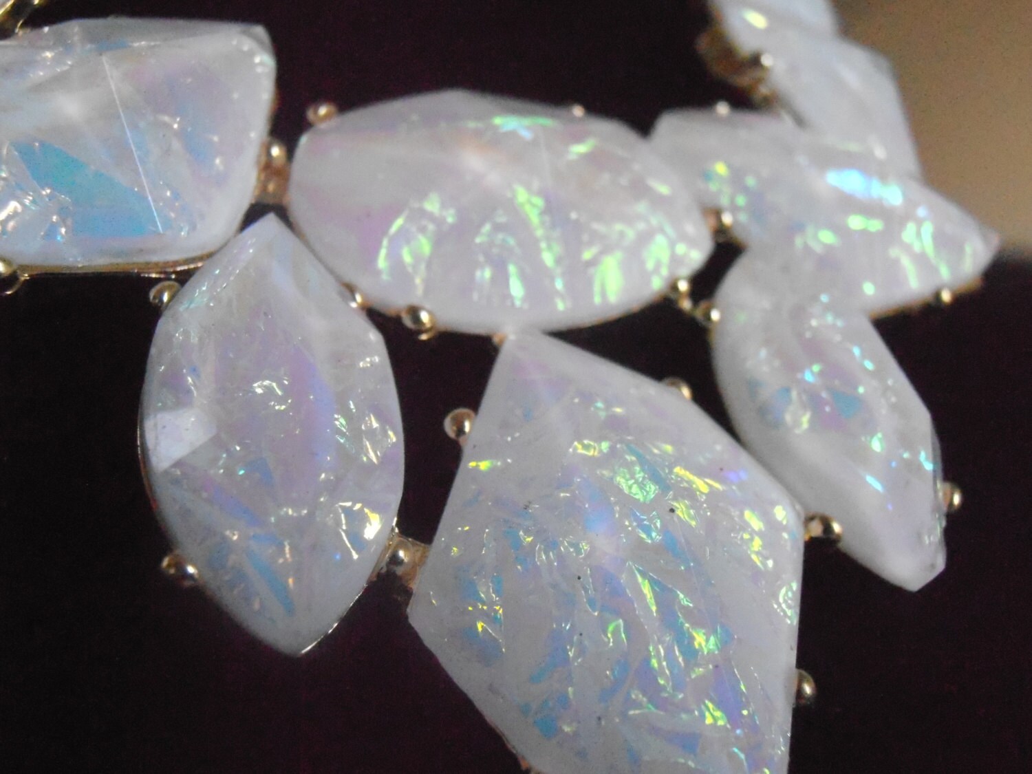 Gold Metal Iridescent Opalescent Necklace bib necklace