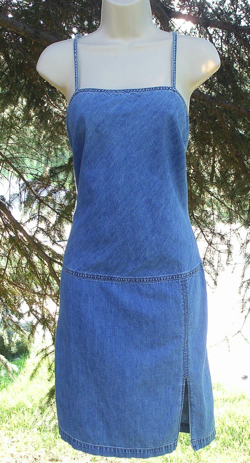 90s Blue Jean Denim Spaghetti Strap Dress Boho Sundress – Haute Juice