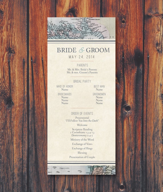 Rustic & Vintage Travel Theme Wedding Program