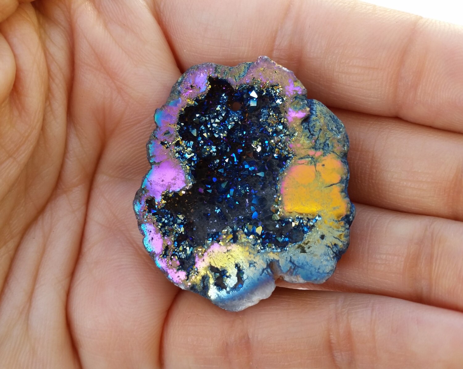 Titanium Rainbow Geode Raw Cluster Pendant by MakeBeautifulJewelry