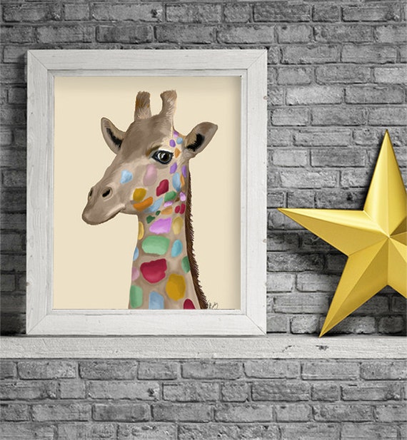 Multicolored Giraffe Print animal painting giraffe
