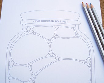 Printable Jar of Life: What are the rocks in your life B&W