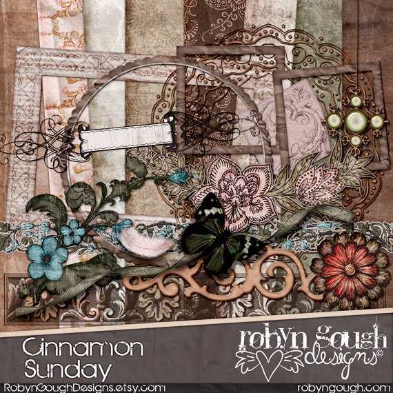Vintage Digital Scrapbook Kit Clip art - Cinnamon Sunday - Heritage ...