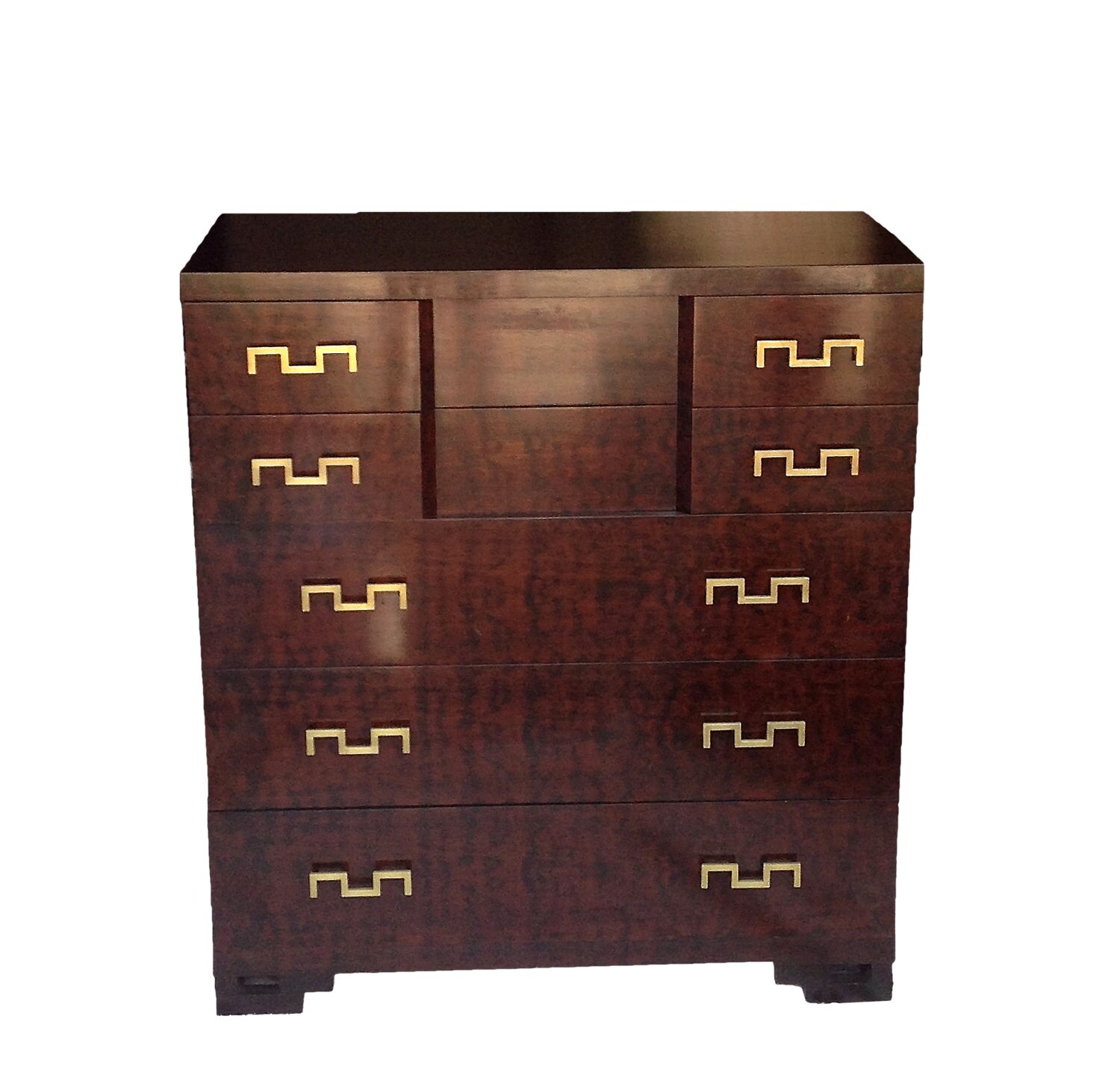 Rare Red Lion Art Deco Chest of Drawers w/Solid Brass Greek Key Pulls ...