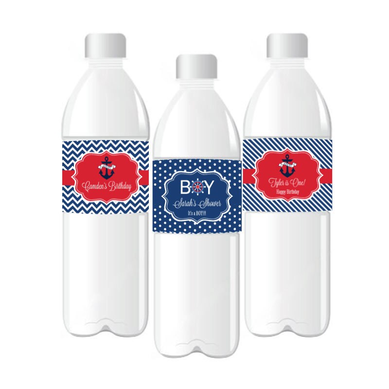 Nautical Water Bottle Labels Wrappers Nautical Baby Shower