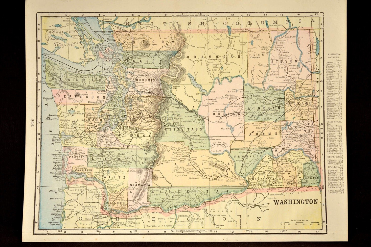 Antique Map Washington State 1800s Original by MapsBooksEphemera