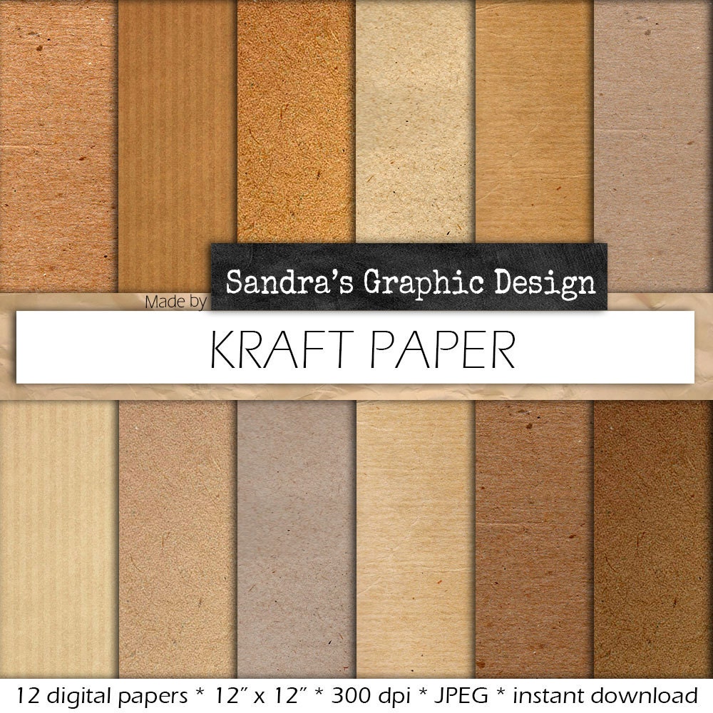 Digital paper pack: “KRAFT PAPER” with brown kraft paper backgrounds ...
