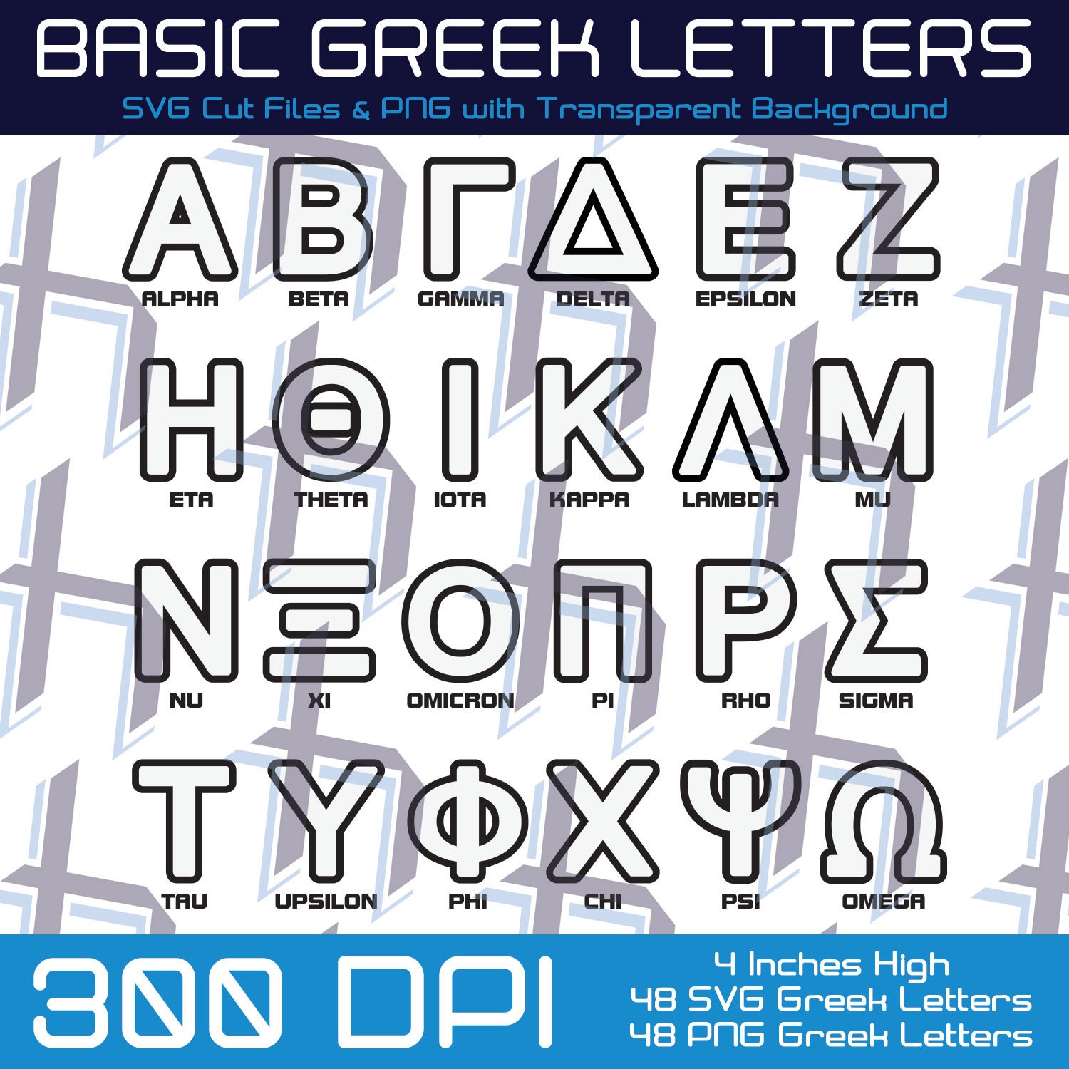 Basic Greek Digital Alphabet Instant Download PNG & SVG