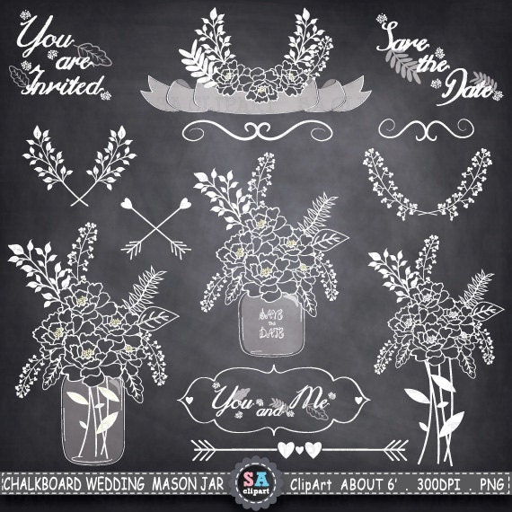Chalkboard Mason jar Clipart WEDDING MASON JAR