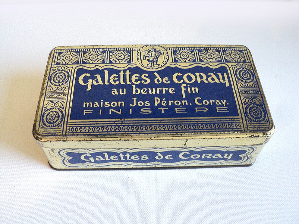 Vintage French Biscuit Box, French Sugar Tin Box, Galettes de Coray ...