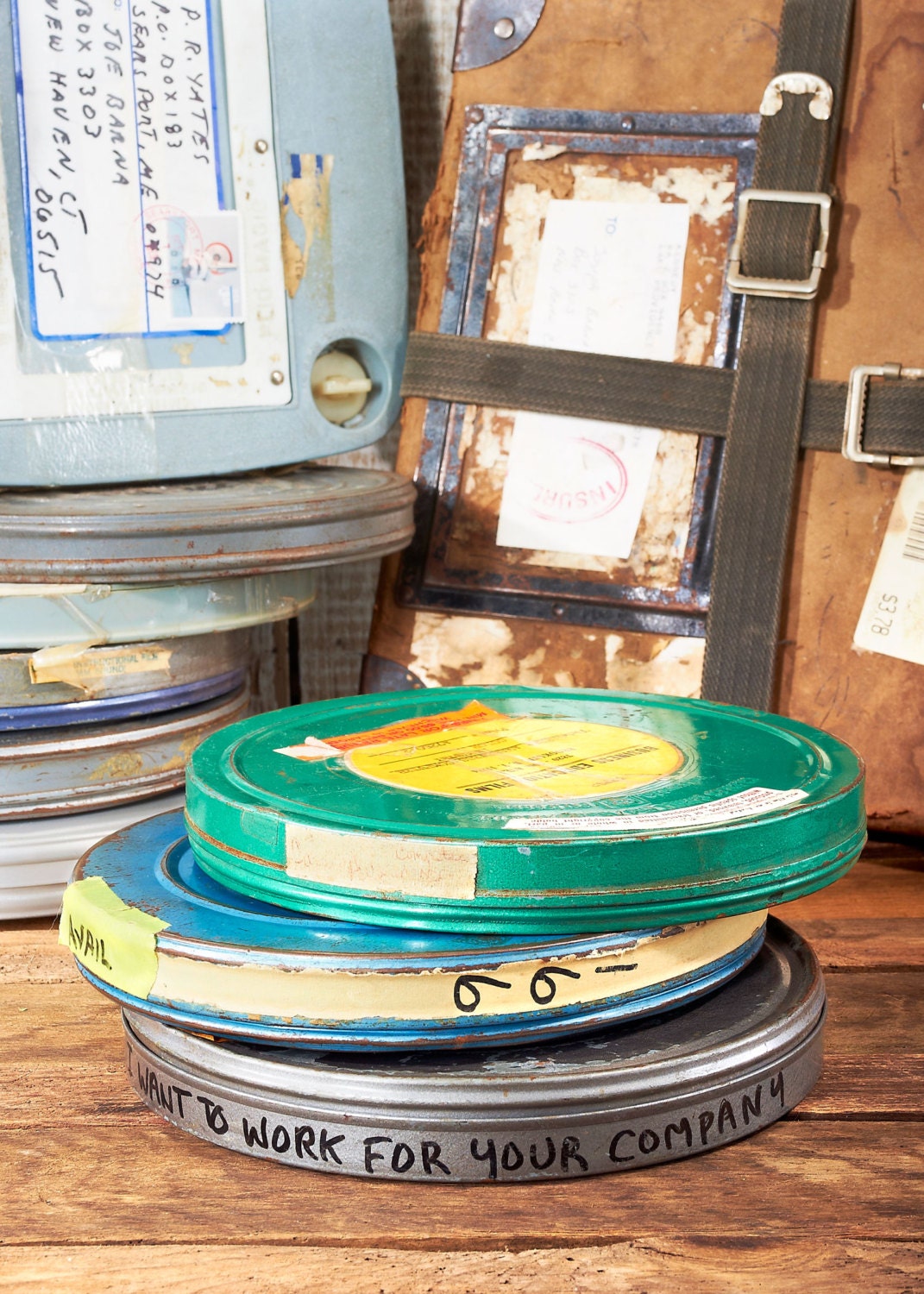 Three Metal Vintage Industrial Film Canisters Blue, Green and Grey ...