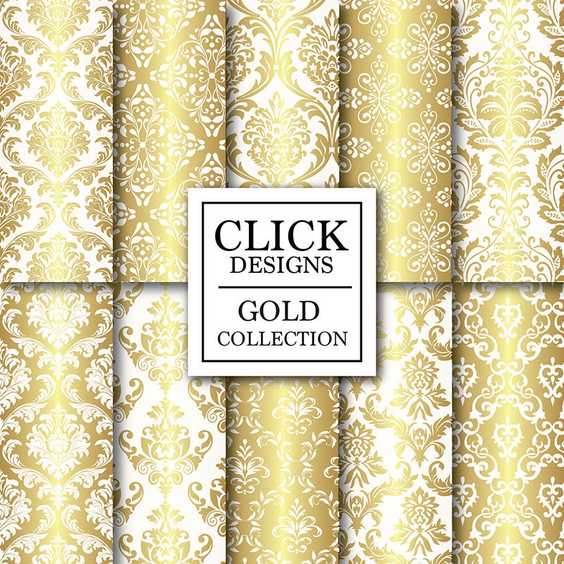 Gold & White Digital Paper: WHITE GOLD DAMASK
