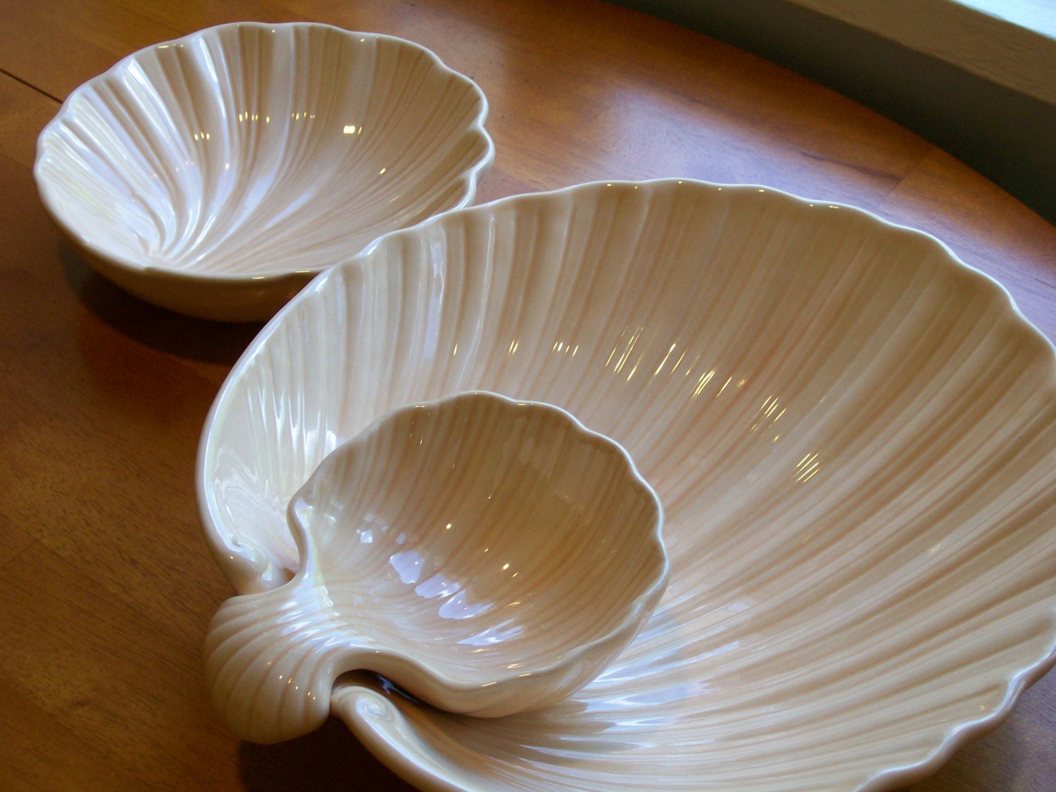 Vintage Ceramic Clam Shell Chip & Dip Serving 3-piece Set, Nautical ...