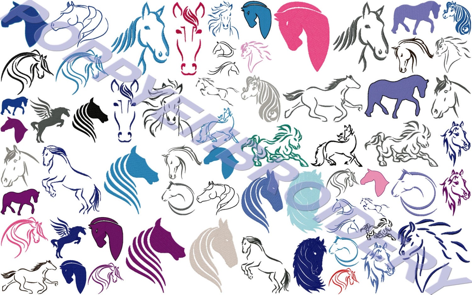 HORSE Design for Embroidery machine / cheval motifs pour